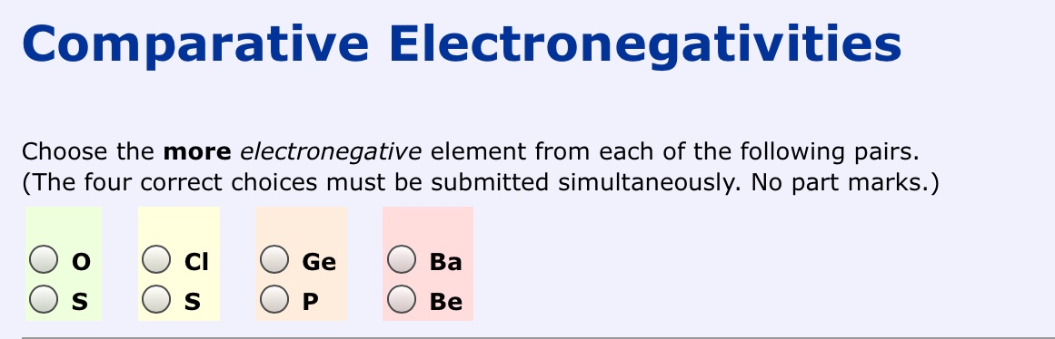 Solved Comparative Electronegativities Choose the more | Chegg.com