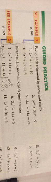Solved GUIDED PRACTICE Factor each trinomial by guess and | Chegg.com