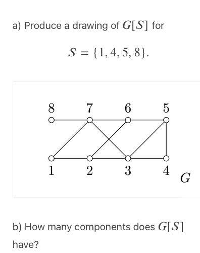 Solved a) Produce a drawing of G[S] for S = {1,4,5,8). 8 7 6 | Chegg.com
