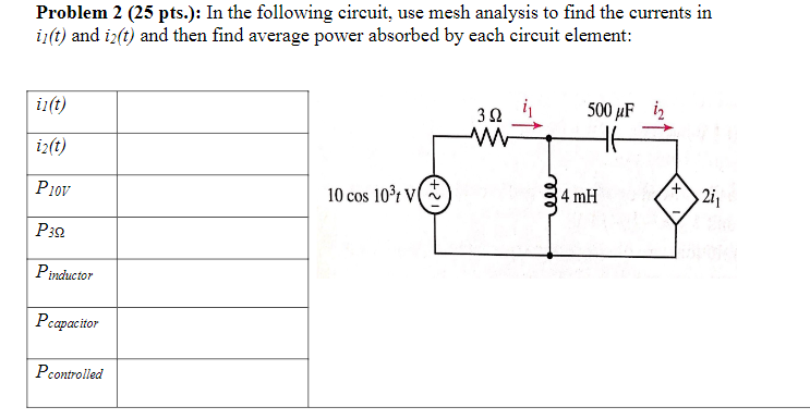 Solved Problem 2 (25 pts.): In the following circuit, use | Chegg.com