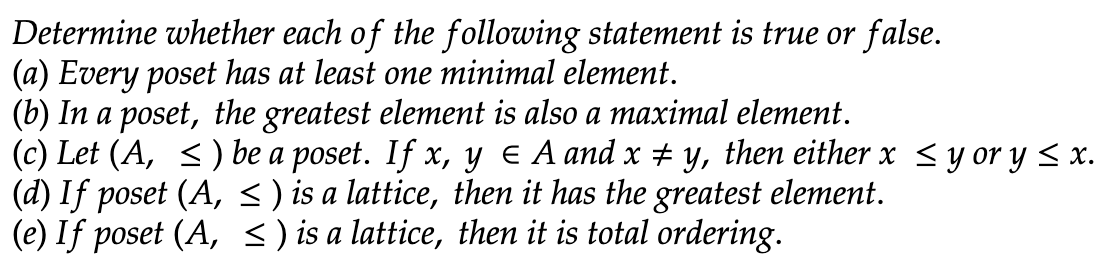 Solved Determine whether each of the following statement is | Chegg.com