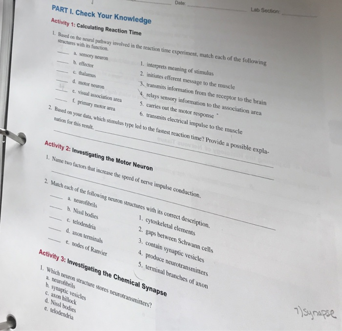 Solved Lab Secion Date PART I. Check Your Knowledge Activity | Chegg.com
