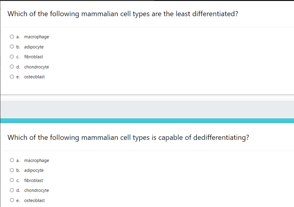 Solved Which of the following mammalian cell types are the | Chegg.com