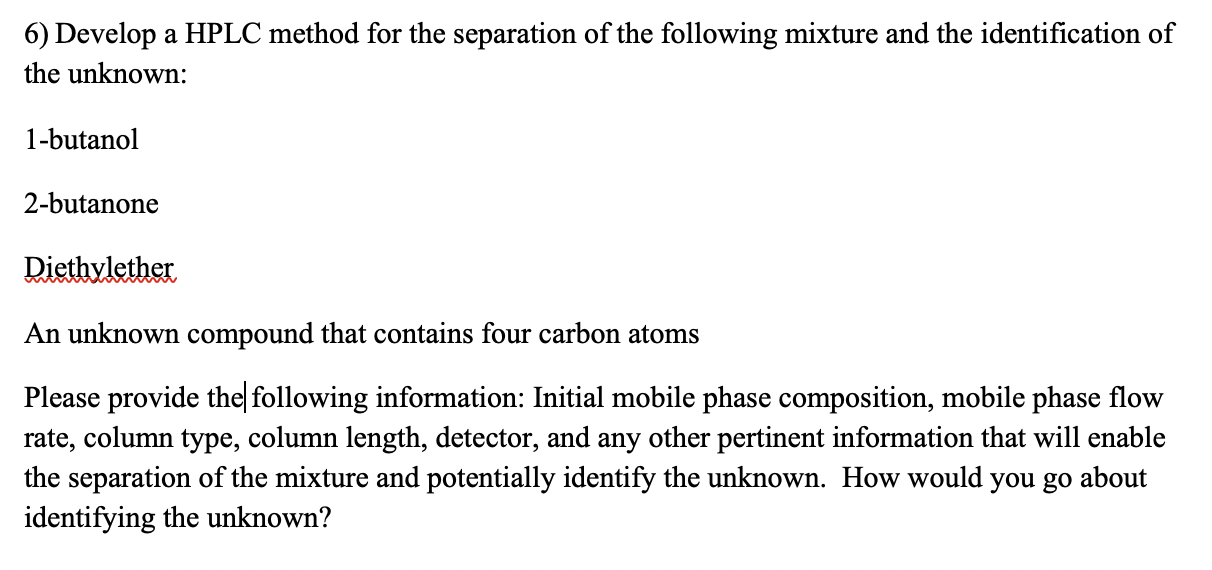 Solved 6) Develop a HPLC method for the separation of the | Chegg.com