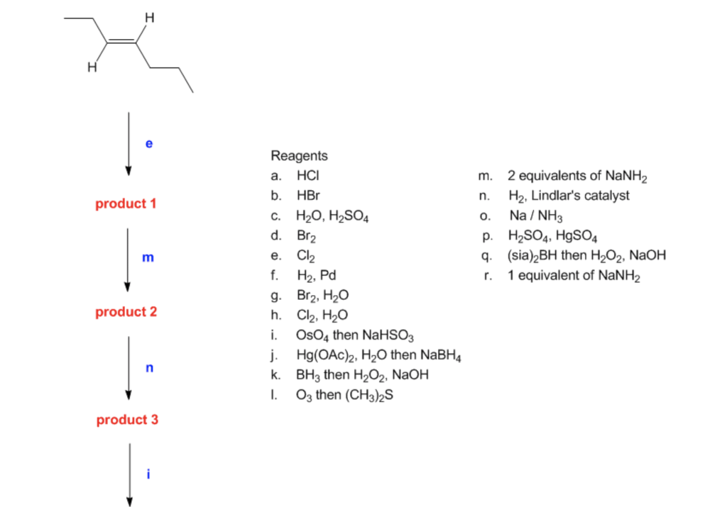 Solved H H e product 1 Reagents a. HCI b. HBr C. H20, H2SO4 | Chegg.com