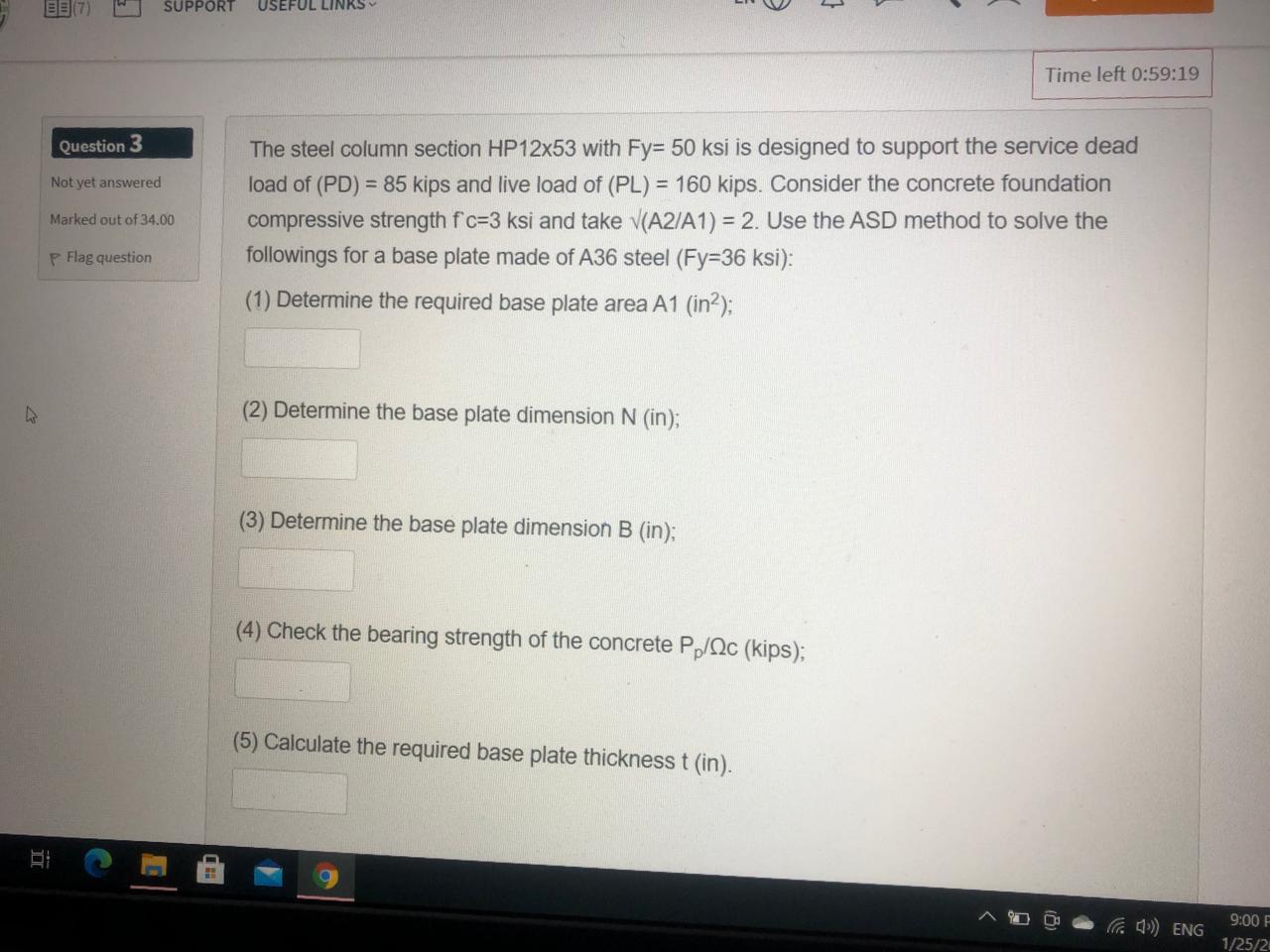 Solved 95 (7) SUPPORT USEFUL LINKS Time left 0:59:19 | Chegg.com