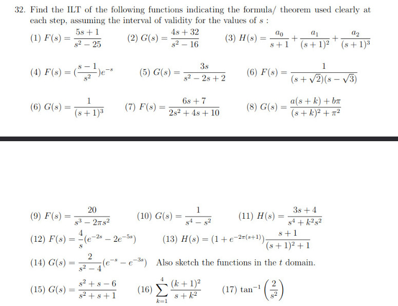 Solved Find the ILT of the following functions indicating | Chegg.com