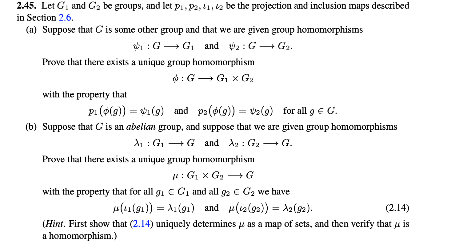2.45. Let G1 and G2 be groups, and let p1,p2,ι1,ι2 be | Chegg.com