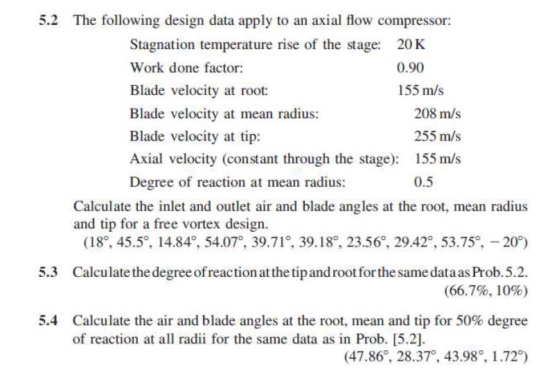 Solved 5.2 ﻿The following design data apply to an axial flow | Chegg.com