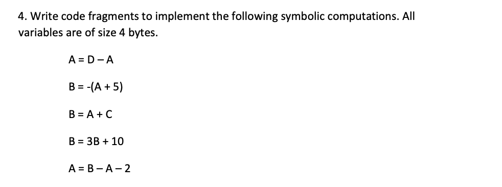 Solved 4. Write code fragments to implement the following | Chegg.com Solved 4. Write code fragments to implement the following | Chegg.com