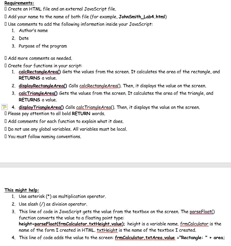 Solved Requirements D Create an HTML file and an external | Chegg.com