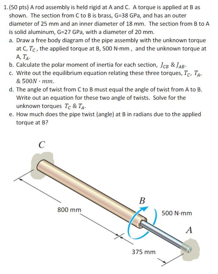 1. (50 pts) A rod assembly is held rigid at A and C. | Chegg.com