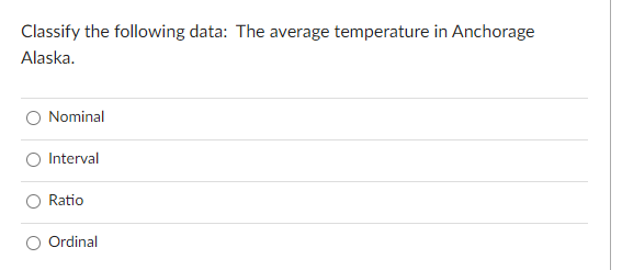 Classify the following data: The average temperature | Chegg.com