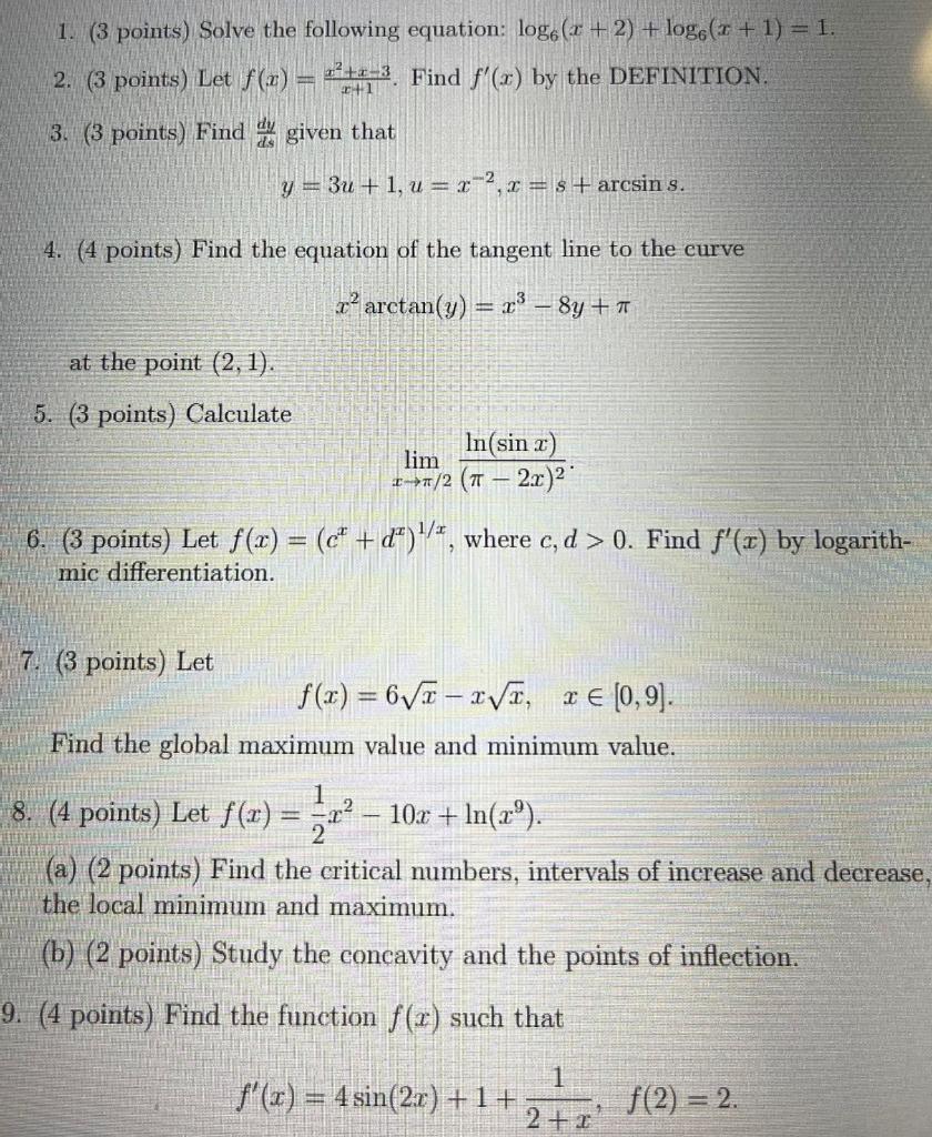 Solved 1. (3 points) Solve the following equation: | Chegg.com