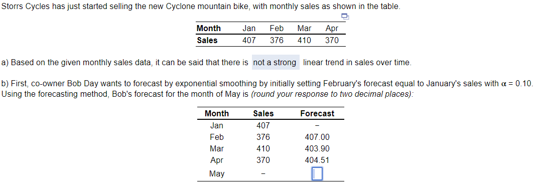 Solved a) Based on the given monthly sales data, it can be | Chegg.com