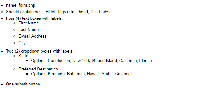 Solved - name: form.php - Should contain basic HTML tags | Chegg.com