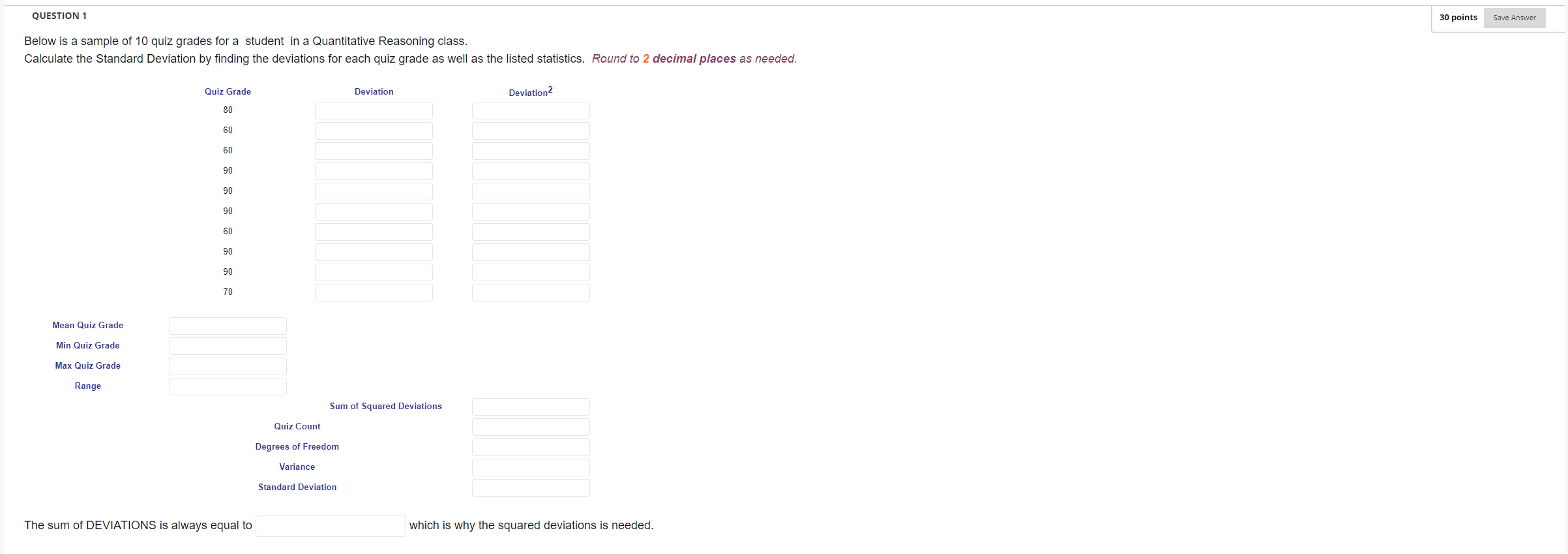 Solved QUESTION 1 Below is a sample of 10 quiz grades for a | Chegg.com