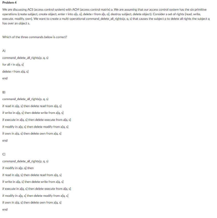 Solved We are discussing ACS (access control system) with | Chegg.com