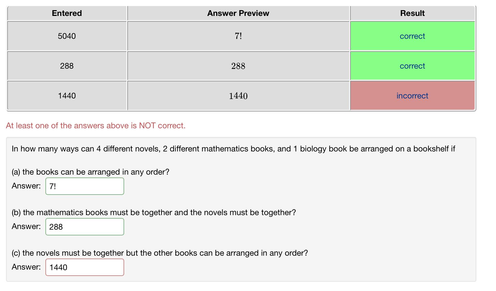 Solved At least one of the answers above is NOT correct. In | Chegg.com