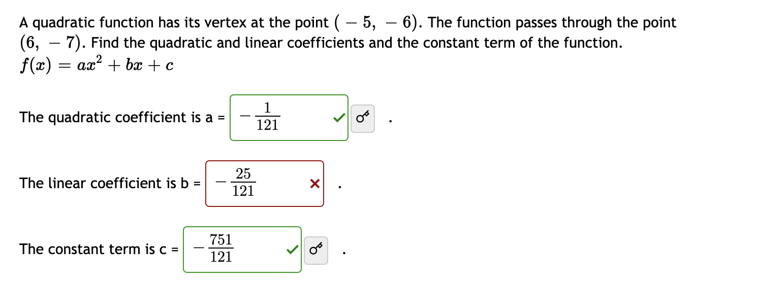 Solved A quadratic function has its vertex at the point ( – | Chegg.com