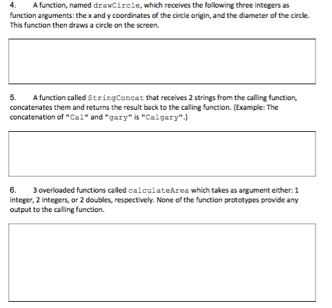 Solved 4. A function, named drawCircle, which receives the | Chegg.com