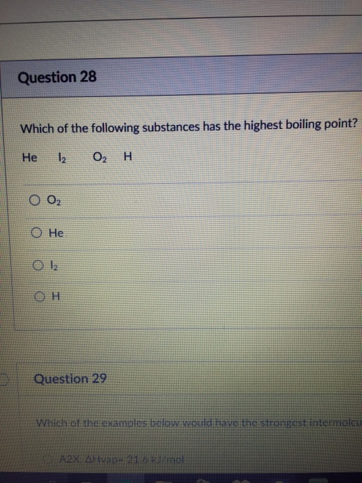 Solved Which of the following substances has the highest | Chegg.com