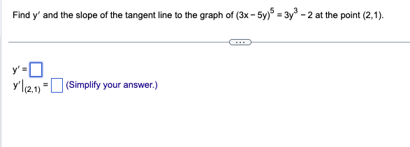 Solved Find y′ and the slope of the tangent line to the | Chegg.com