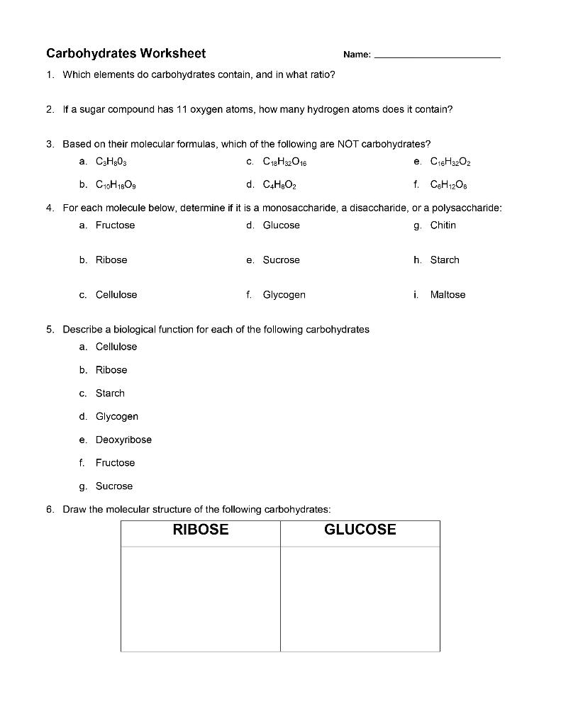 Solved Name Carbohydrates Worksheet 1 Which Elements Do Chegg