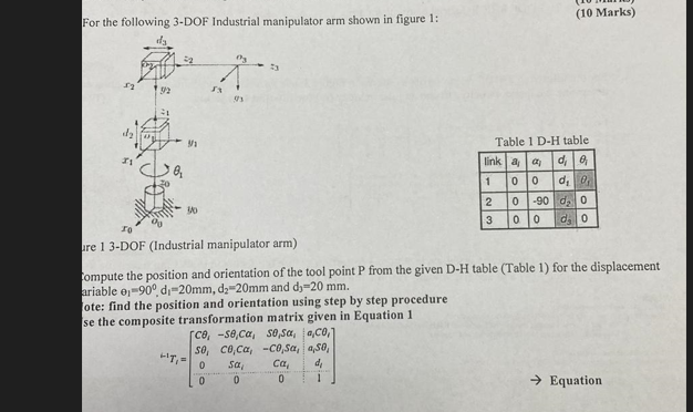 Solved For the following 3-DOF Industrial manipulator arm | Chegg.com