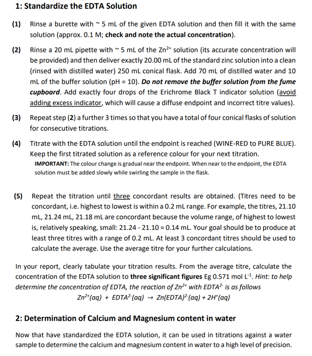 1: Standardize the EDTA Solution (1) Rinse a burette | Chegg.com