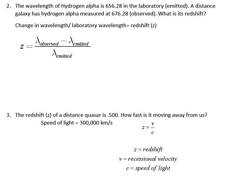 Solved 2. The wavelength of Hydrogen alpha is 656.28 in the | Chegg.com
