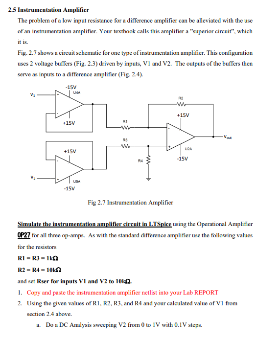 Solved 2.5 Instrumentation Amplifier The problem of a low | Chegg.com