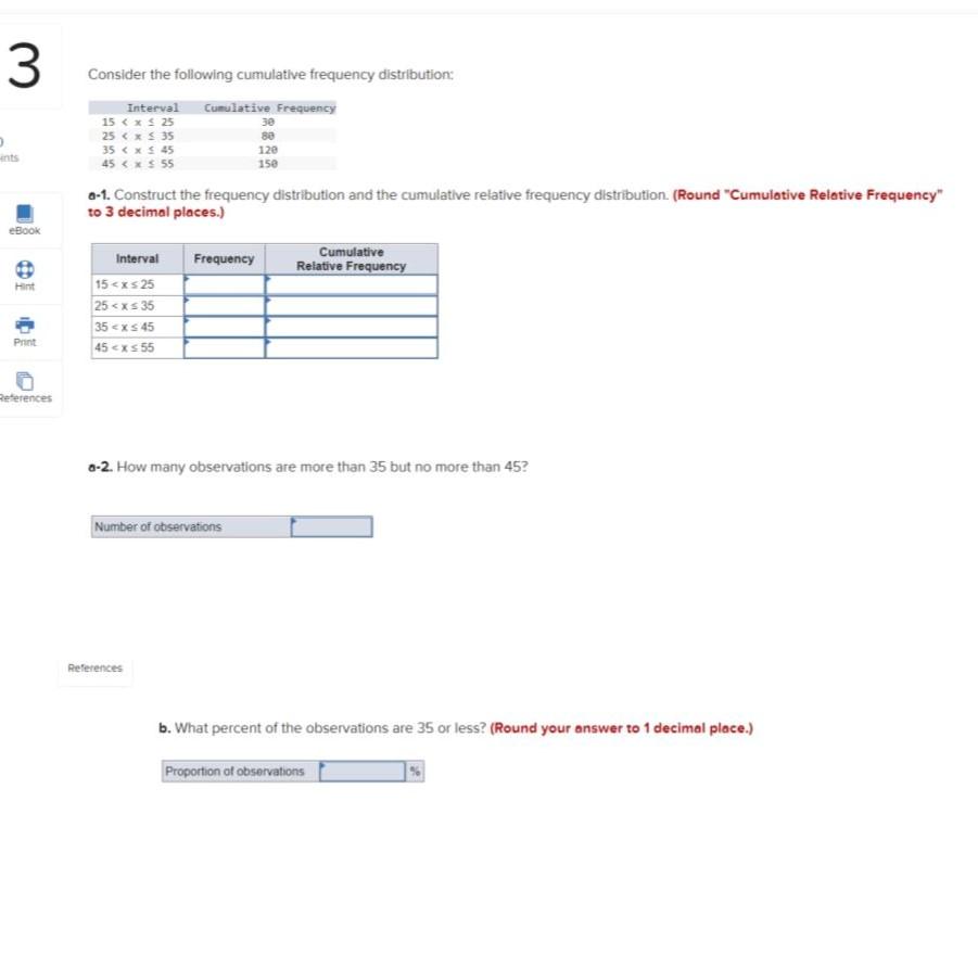 Solved 3 Consider the following cumulative frequency | Chegg.com
