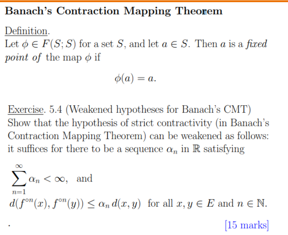 Solved Banach's Contraction Mapping Theorem Definition Let φ | Chegg.com
