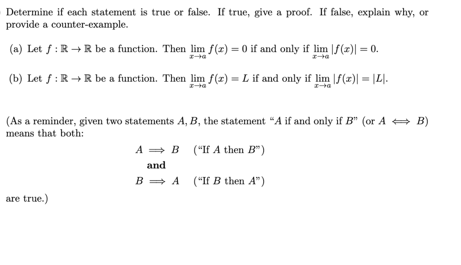 Solved Determine if each statement is true or false. If | Chegg.com