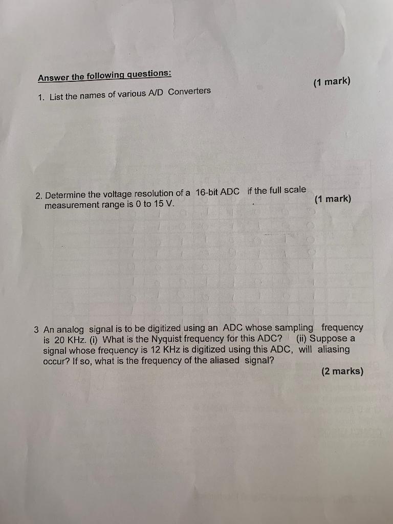 Solved 1. List the names of various A/D Converters 2. | Chegg.com