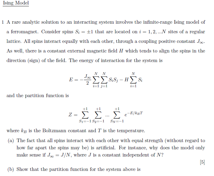 Ising Model 1 A rare analytic solution to an | Chegg.com