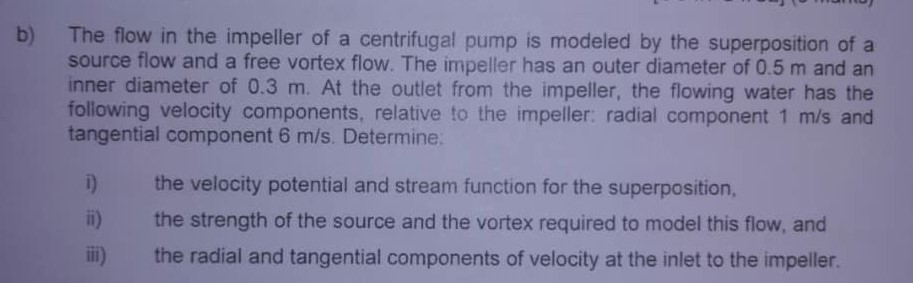 Solved The flow in the impeller of a centrifugal pump is | Chegg.com