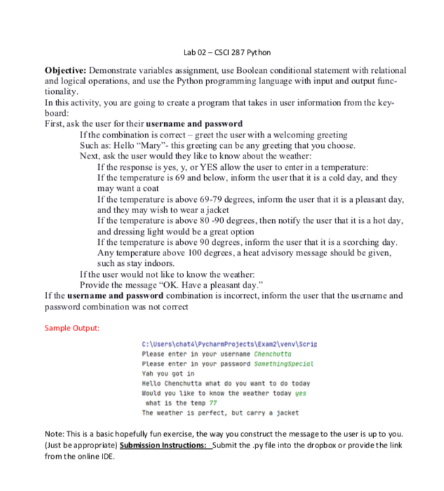 Solved Lab 02 - CSCI 287 Python Objective: Demonstrate | Chegg.com