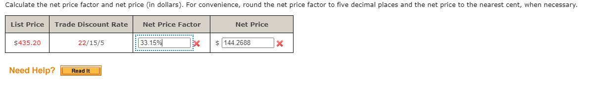 Solved Calculate the net price factor and net price in | Chegg.com