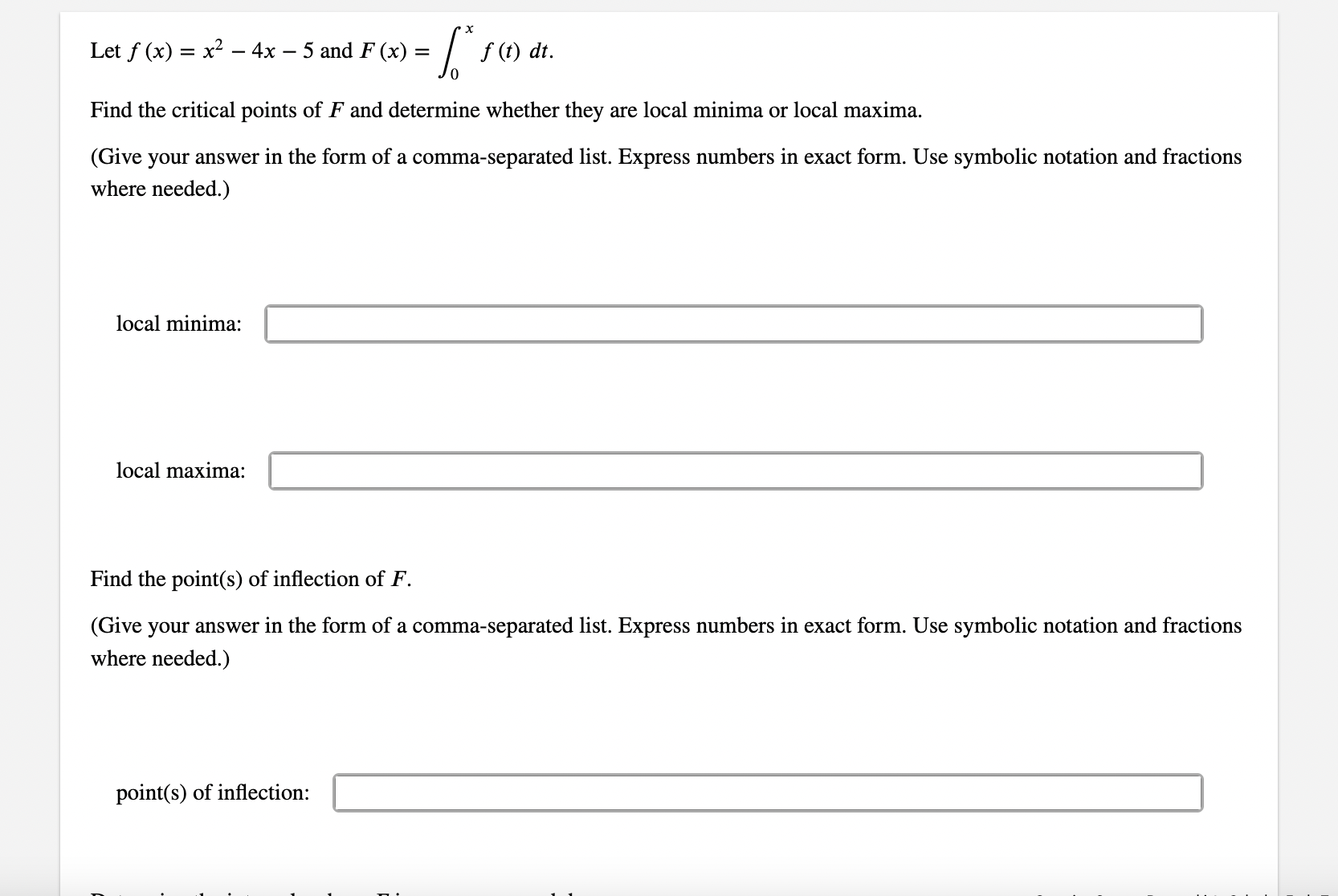 Solved Let f(x)=x2-4x-5 ﻿and F(x)=∫0xf(t)dtFind the critical | Chegg.com