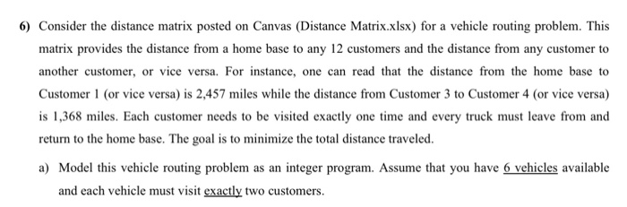 Solved 6) Consider the distance matrix posted on Canvas | Chegg.com