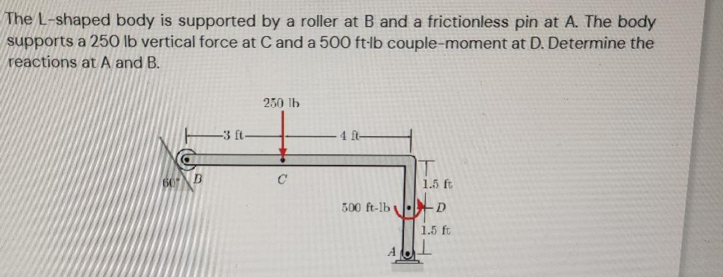 Solved The L-shaped body is supported by a roller at B and a | Chegg.com