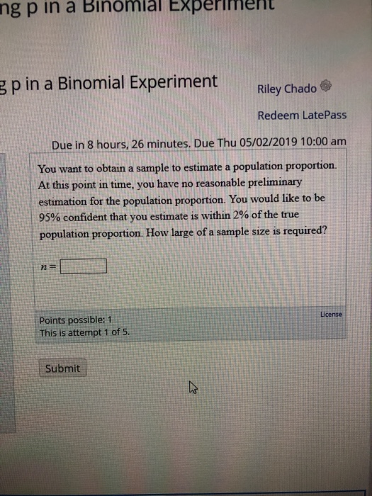 Solved ng pina Binomial Experiment g p in a Binomial | Chegg.com