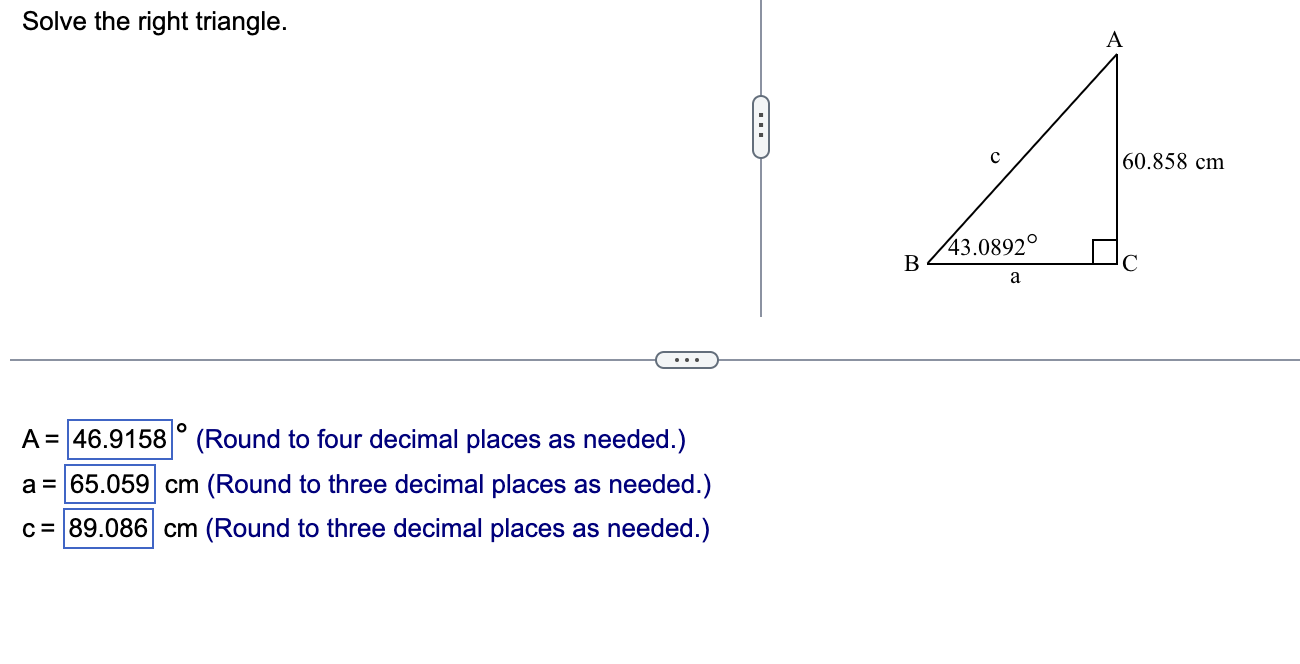Solved Solve the right triangle....Question content area top | Chegg.com