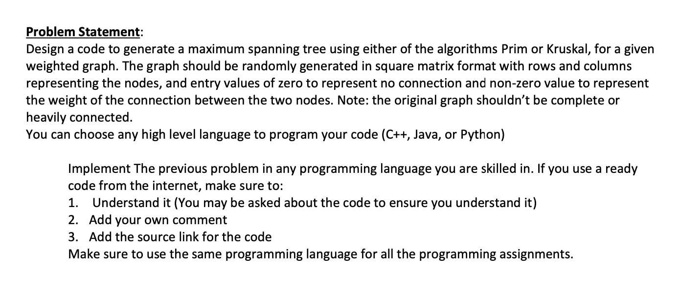 Solved Problem Statement Design A Code To Generate A 