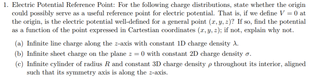 Solved 1. Electric Potential Reference Point: For the | Chegg.com