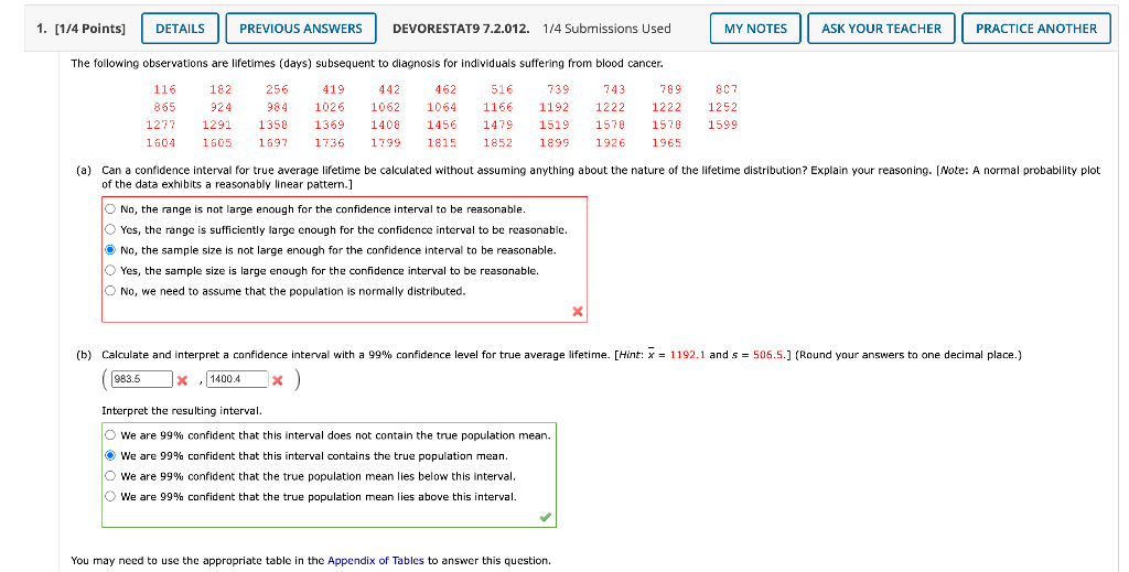 Solved 1. [1/4 Points] DETAILS PREVIOUS ANSWERS DEVORESTAT9 | Chegg.com