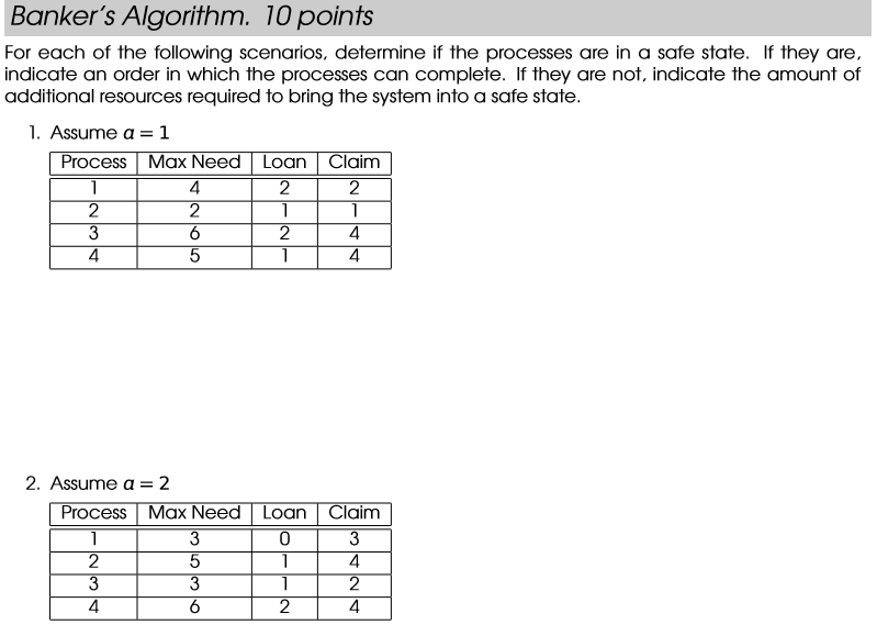 Solved Banker's Algorithm. 10 points For each of the | Chegg.com