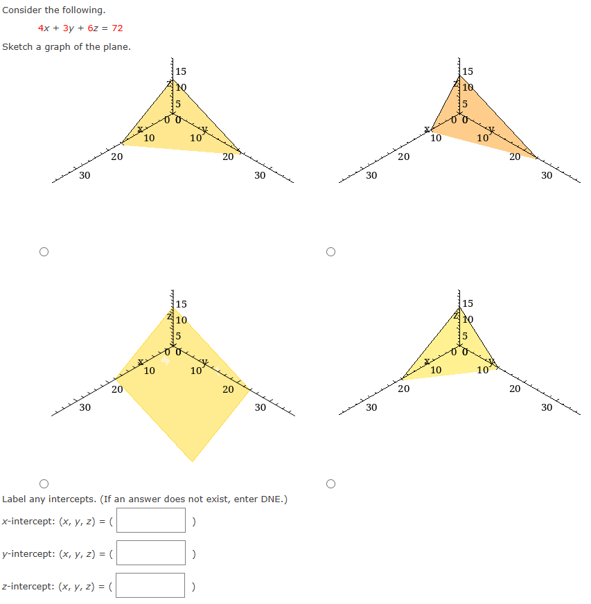 Solved Consider the following. \\[ 4 x+3 y+6 z=72 \\] Sketch | Chegg.com